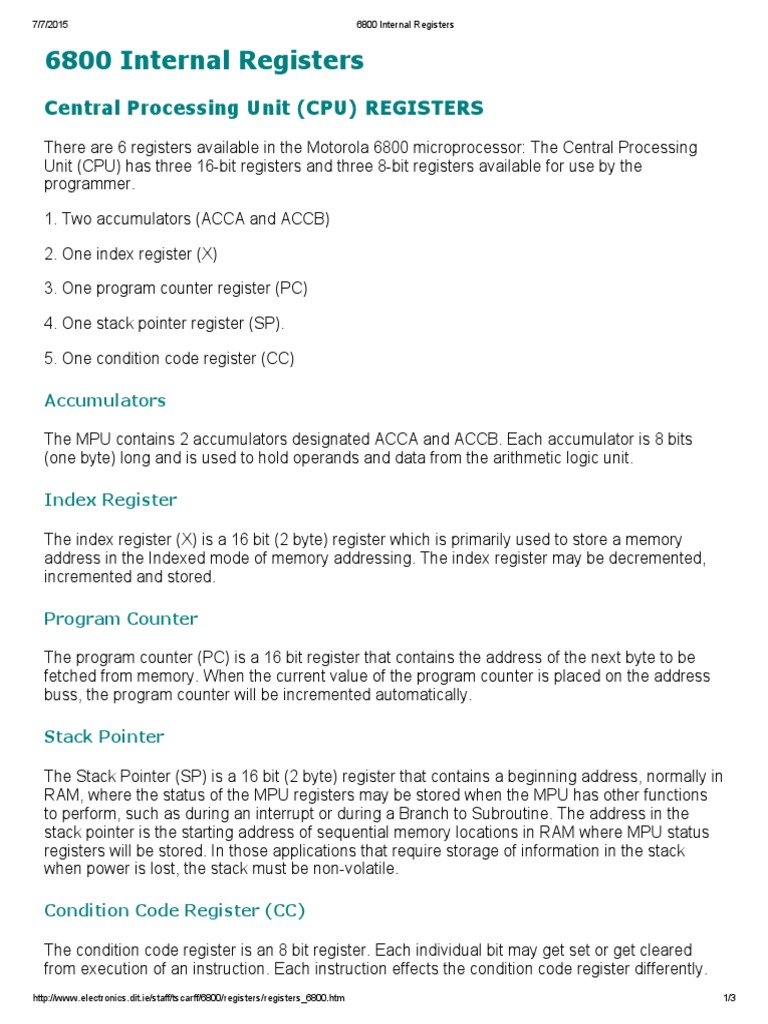 6800 Internal Registers | Download Free PDF | Pointer (Computer Programming) | Subroutine