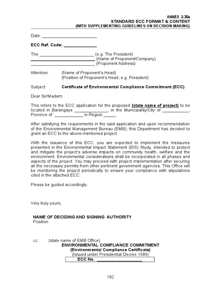 Standard ECC Format and Content | Environmental Impact Assessment ...