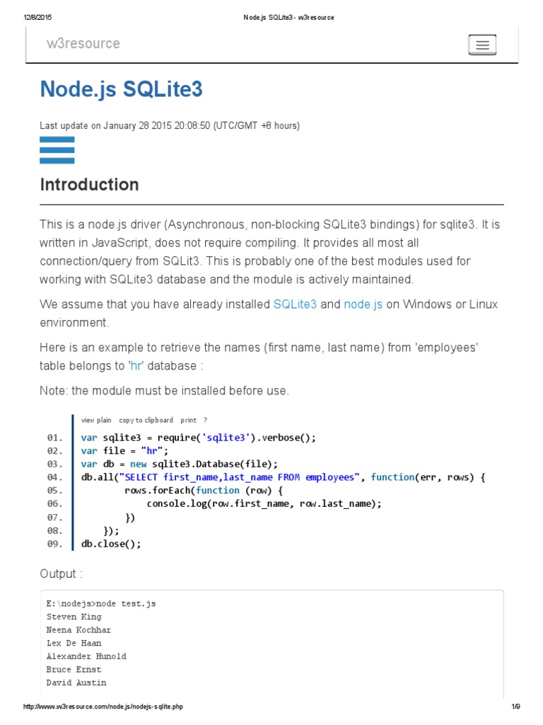Nodejs Sqlite PDF | PDF | Sql | Parameter (Computer Programming)