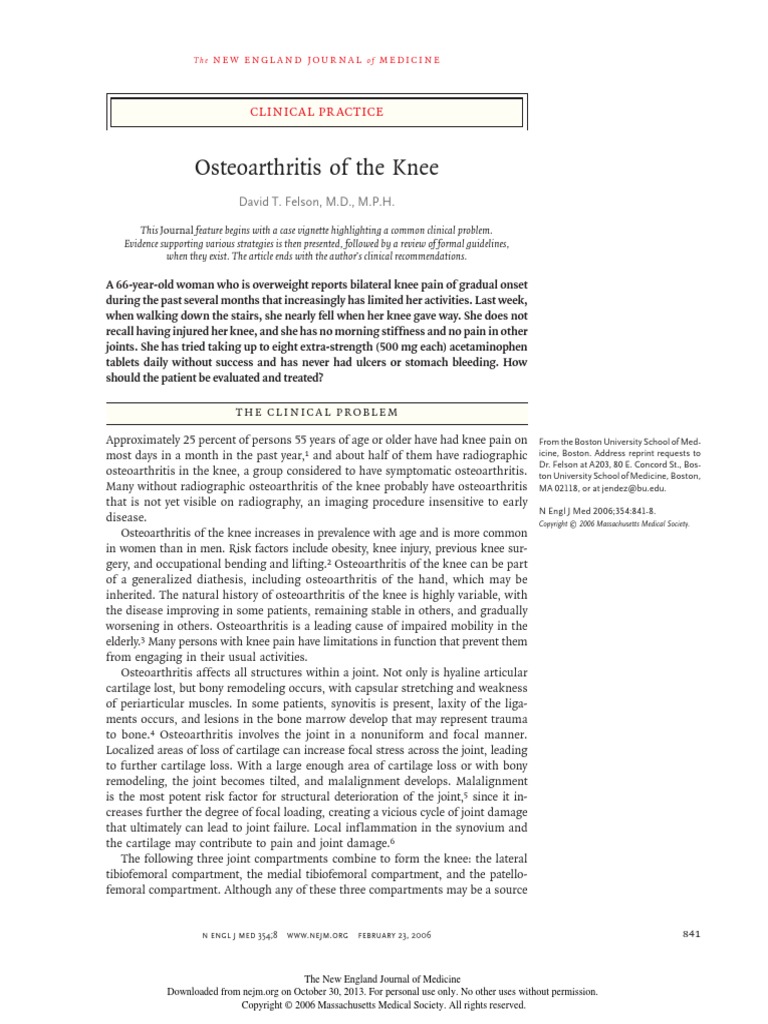 Osteoarthritis Of The Knee Pdf Osteoarthritis Knee
