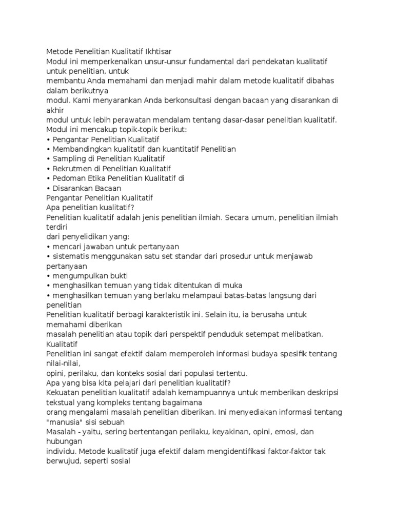Metode Penelitian Kualitatif Ikhtisar | PDF | Pengembangan Diri