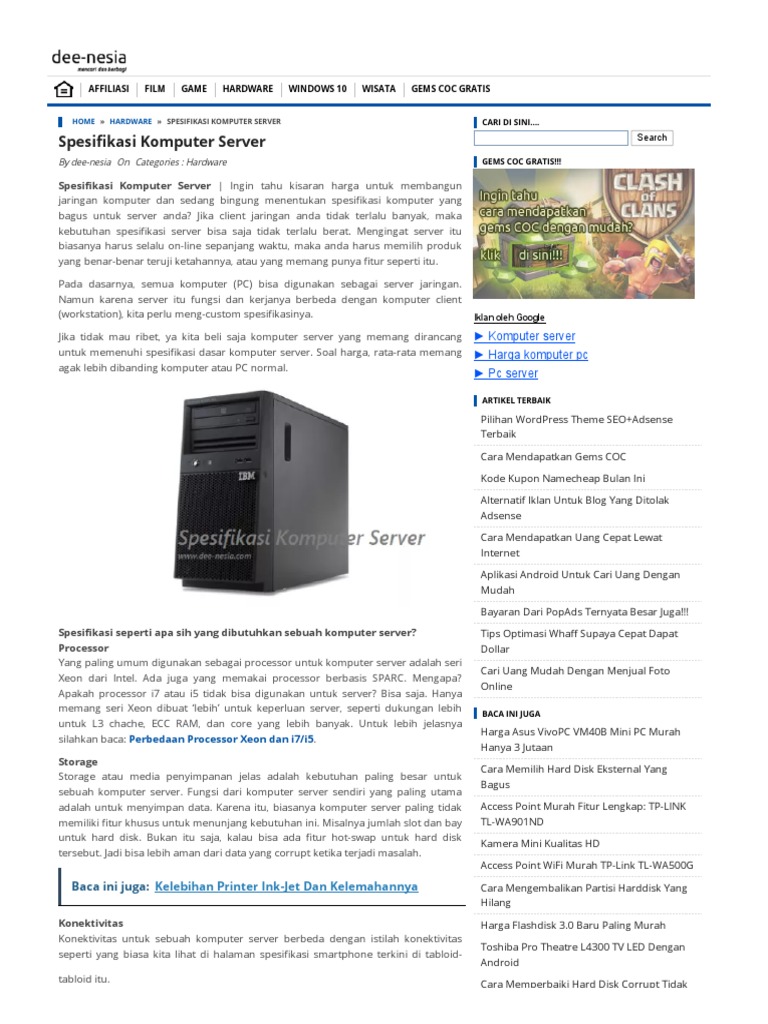 spesifikasi komputer server spesifikasi komputer server