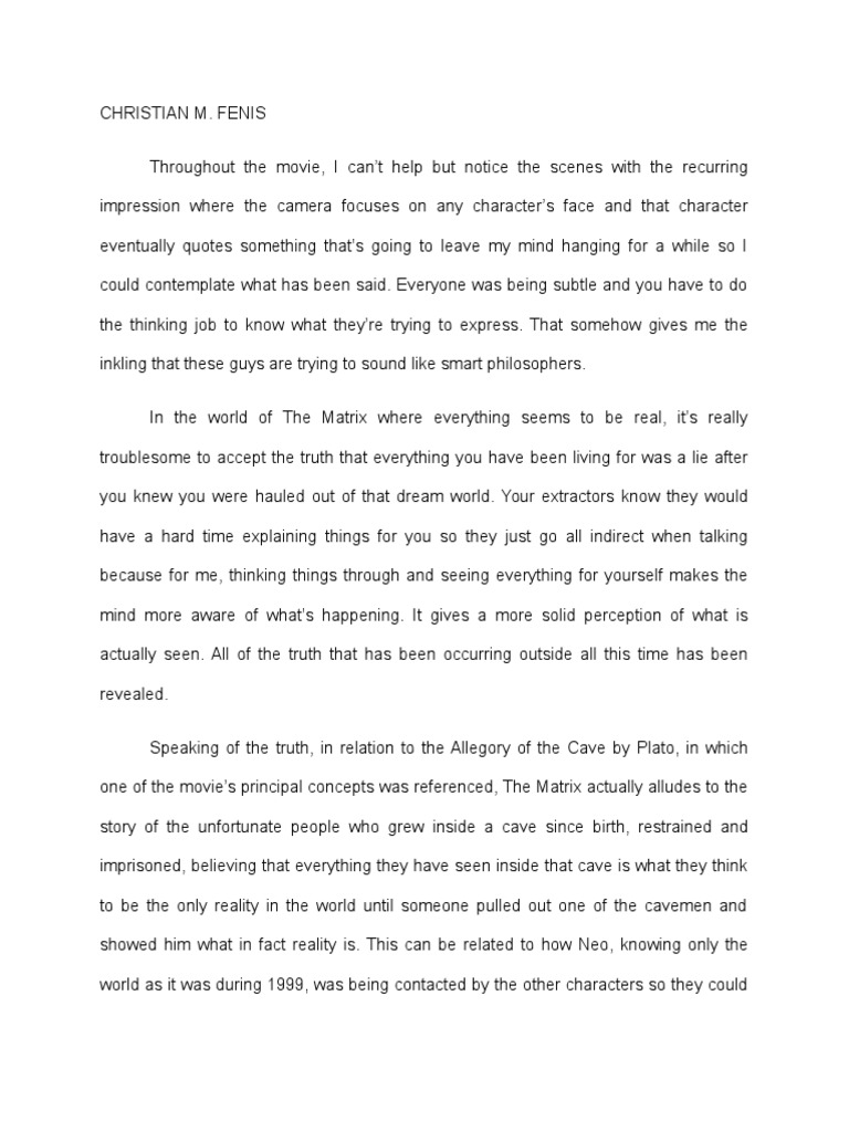 Philosophical Reflections on The Matrix | PDF | Reality | Truth