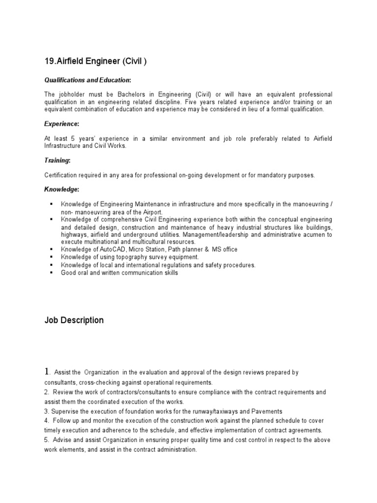 Airfield Engineer Civil Job Description | PDF | Airport | Runway