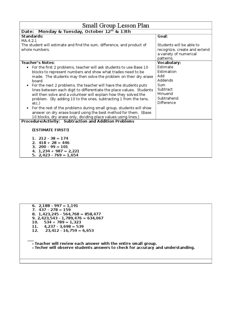 Small Group Math Lesson Plan: Patterns | PDF
