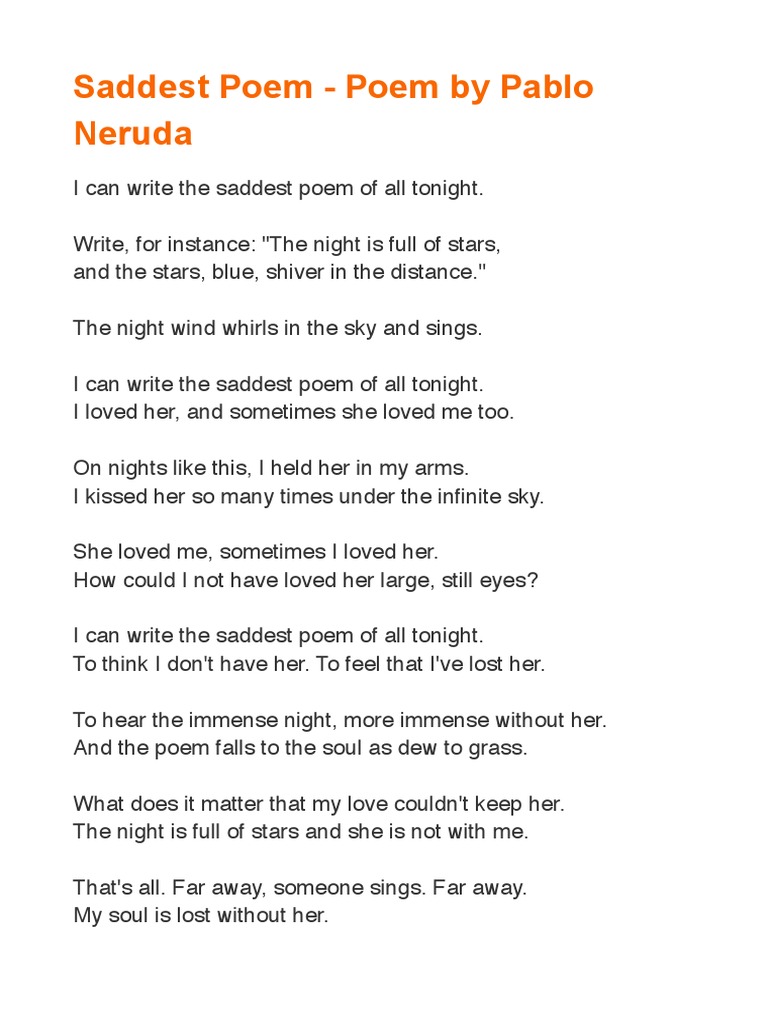 Saddest Poem - Poem by Pablo Neruda | PDF | Art | Poetry