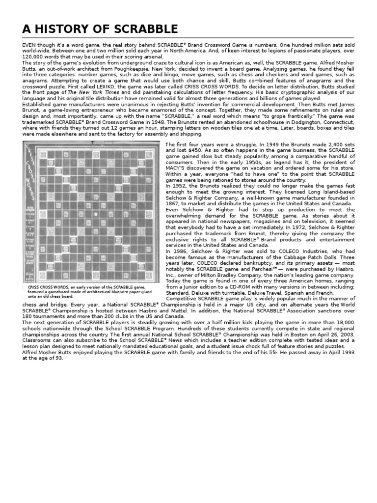 A History of Scrabble - From scrable-assoc.com | Gaming | Chess