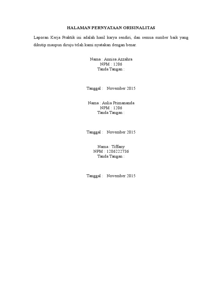 Halaman Pernyataan Orisinalitas | PDF