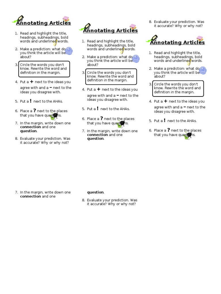 Annotating Articles Bookmark | PDF | Language Arts & Discipline