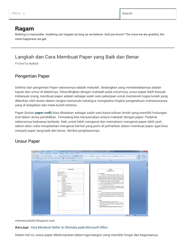 Langkah Dan Cara Membuat Paper Yang Baik Dan Benar Ragam | PDF