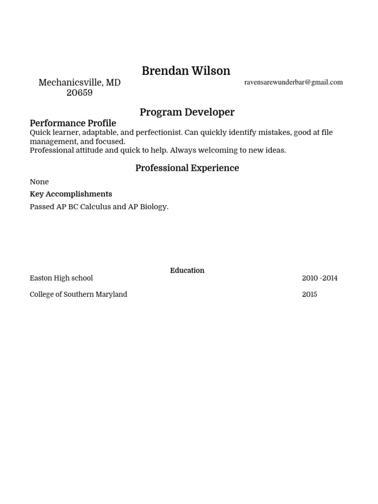 Brendan Wilson Resume | PDF