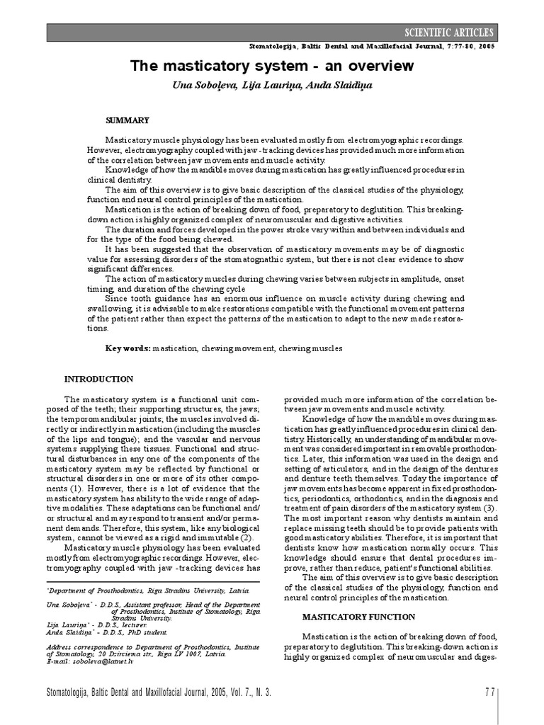 The Masticatory System - An Overview | PDF