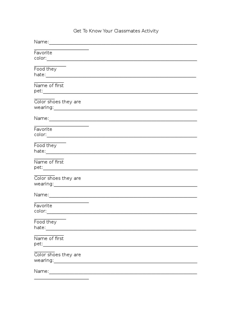 Get To Know Your Classmates Activity | PDF | Career & Growth | Self ...