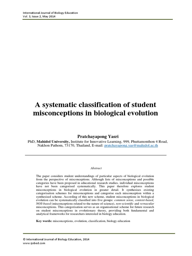 A Systematic Classification of Student Misconceptions in Biological ...