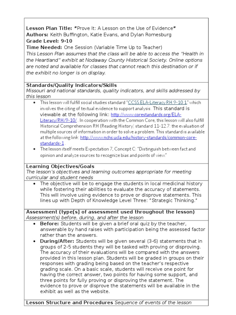 Medicine - Lesson Plan | Lesson Plan | Educational Assessment