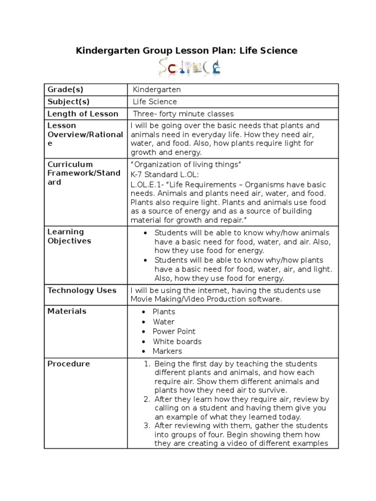 Final Kindergarten Group Lesson Plan - Science | PDF | Lesson Plan ...