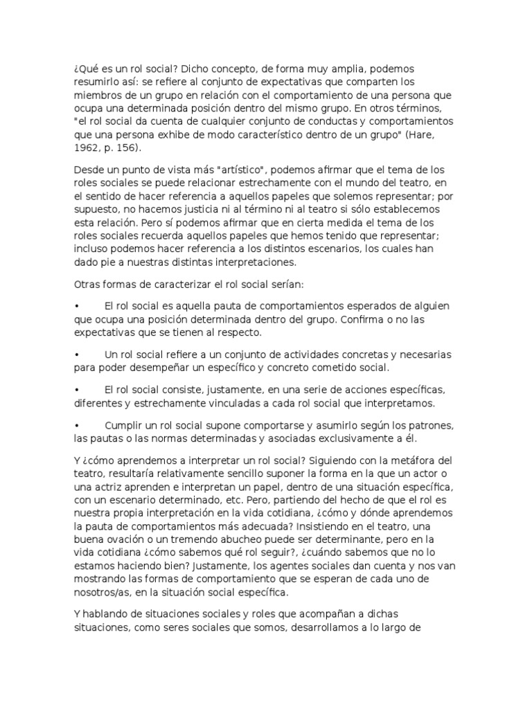 Qué Es Un Rol Social | PDF | Comportamiento | Ciencia cognitiva