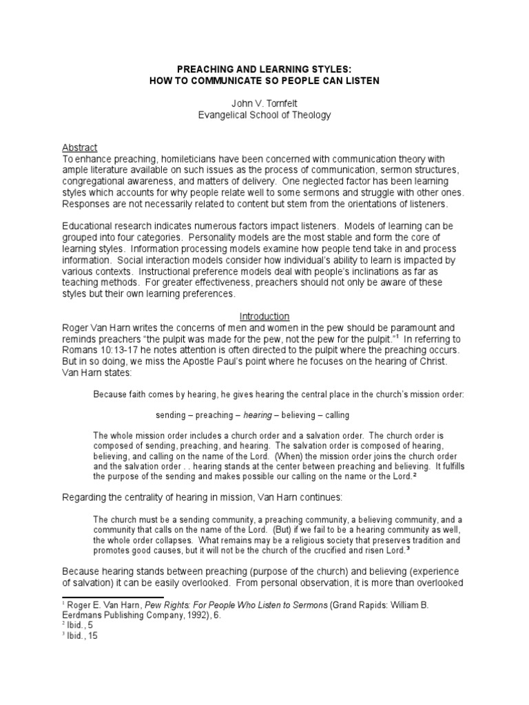 Preaching and Learning Styles | PDF | Learning Styles | Sermon