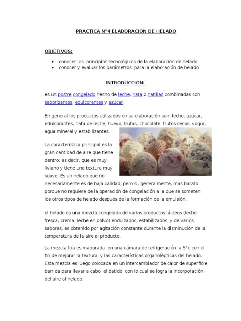 Practica - Elaboracion de Helado | PDF | Helado | Crema