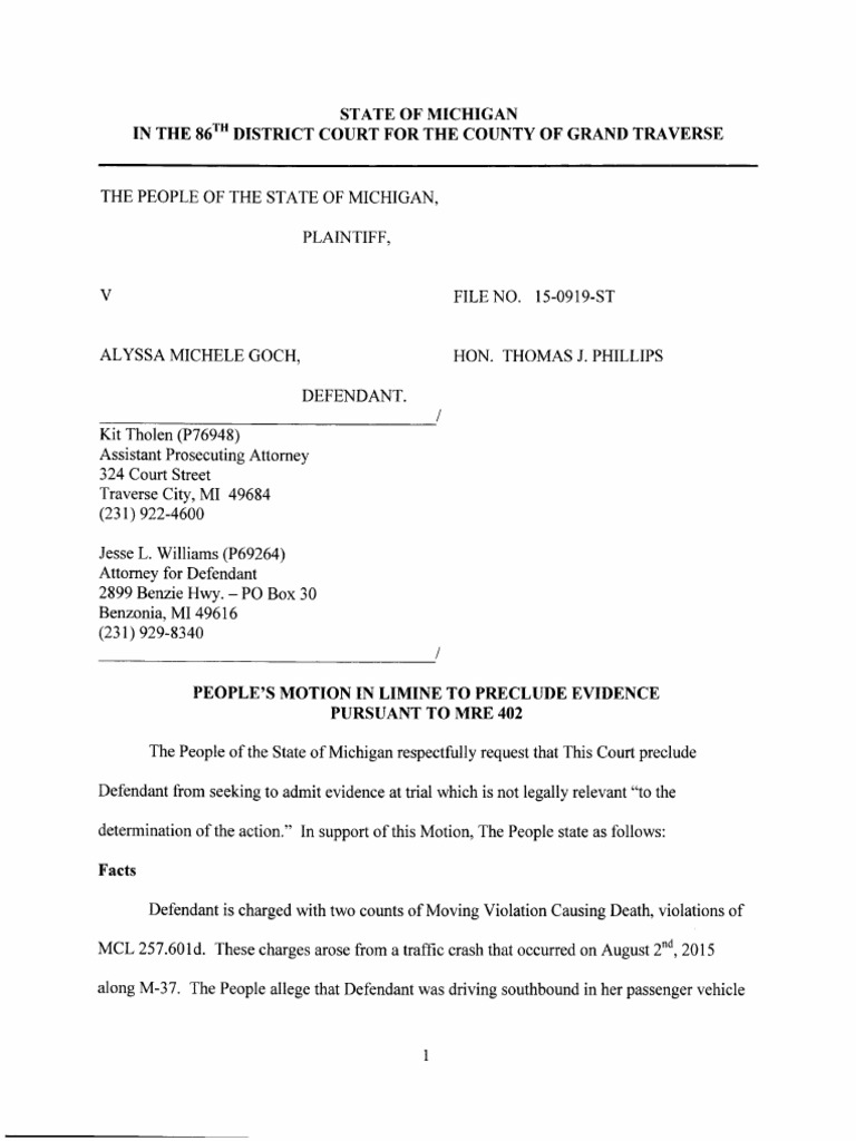 Michigan Motion to Exclude Evidence | PDF | Mens Rea | Manslaughter