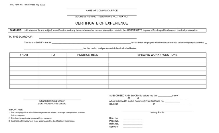 PRC Form 104 | PDF | Common Law | Government