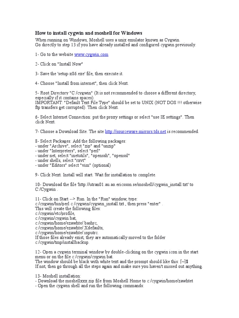 Installation Cygwin+moshell Sofiane | PDF | Zip (File Format) | Computer File