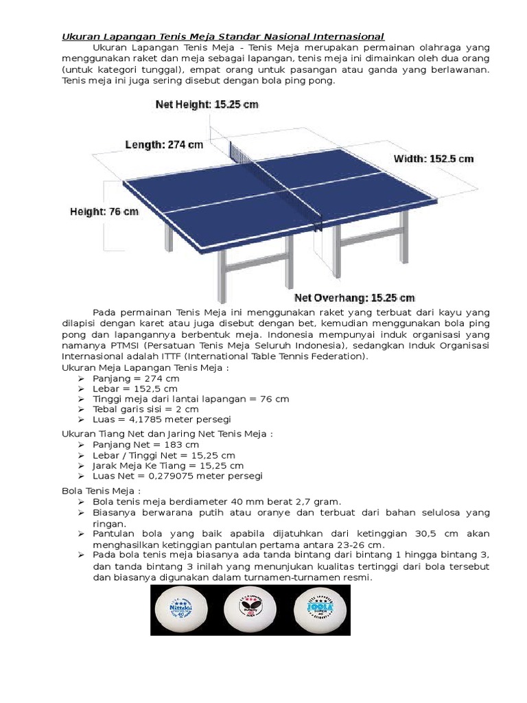 Ukuran Lapangan Tenis Meja Standar Nasional Internasional | PDF