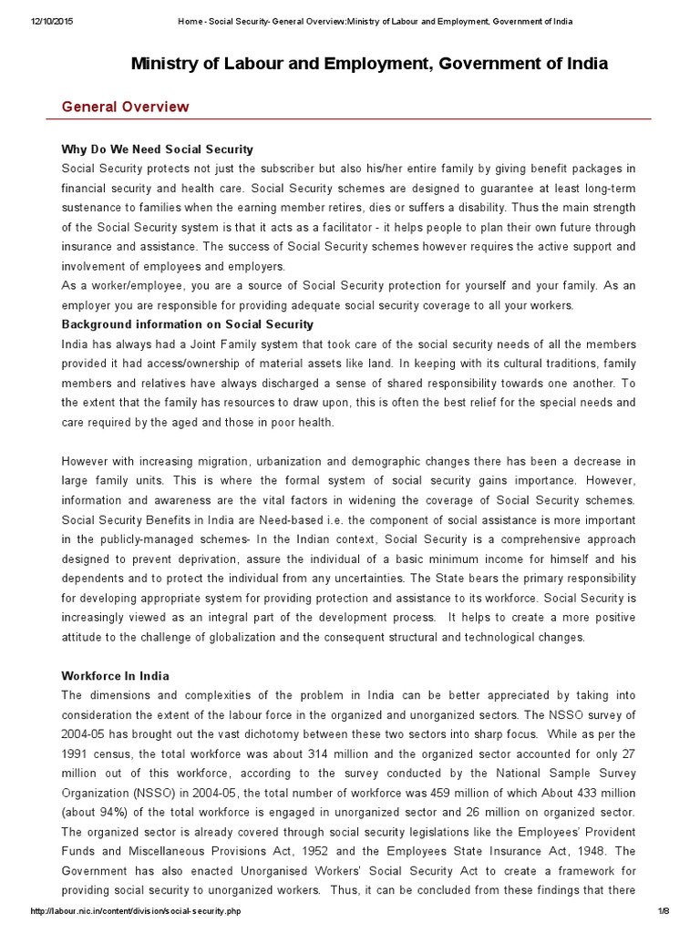 Overview of Social Security in India | PDF | Welfare | Employment