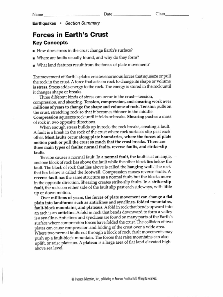 Forces in Earth's Crust Worksheet | PDF