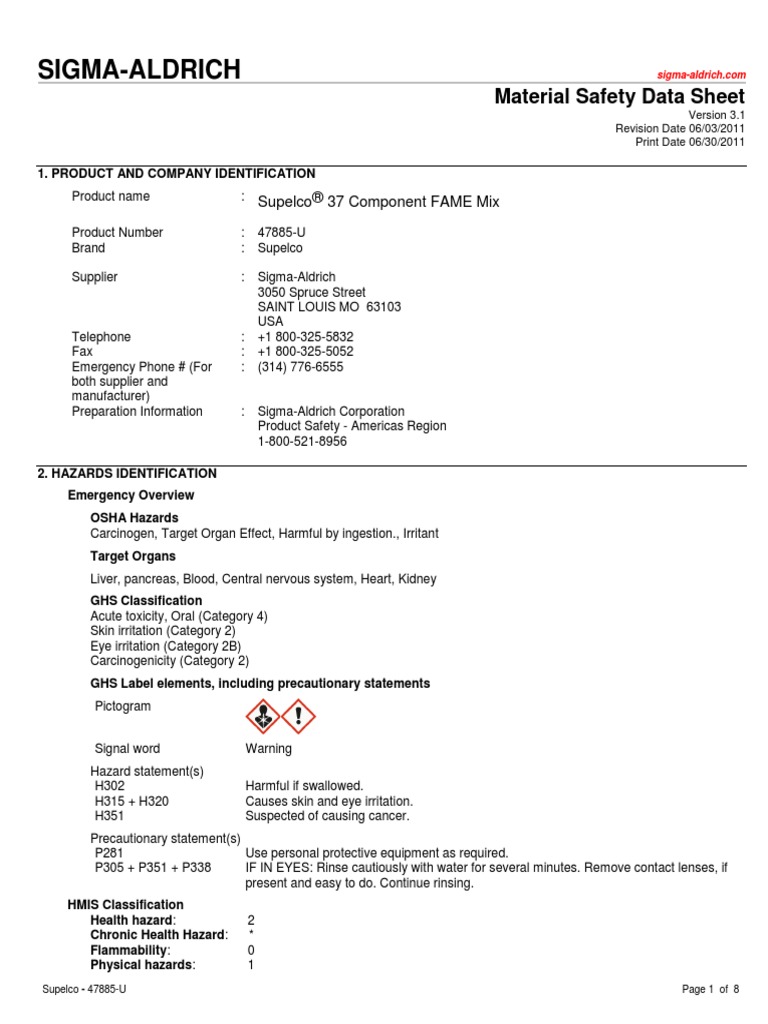 063011_ED_13_Supelco 37 Component FAME Mix | Personal Protective ...