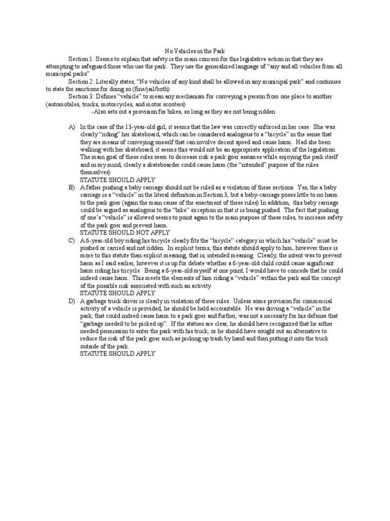 No Vehicles in The Park Exercise | PDF | Vehicles | Truck