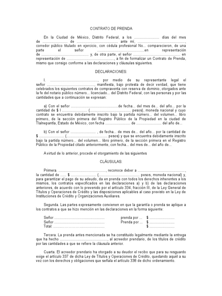 Contrato de Prenda Mexico | PDF | Justicia | Crimen y violencia