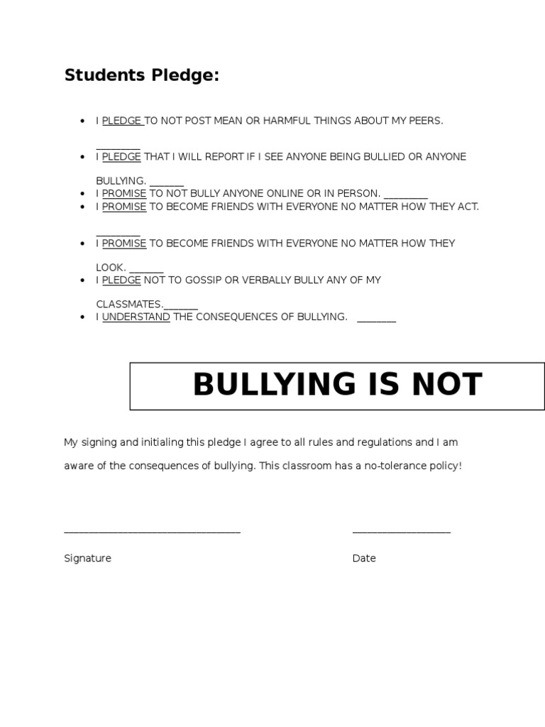 Anti-Bullying Student Pledge | PDF