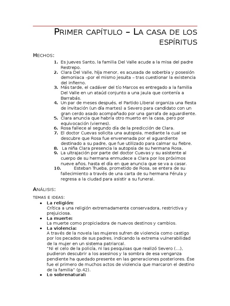 Resumen del primer capítulo de "La casa de los espíritus" | PDF | Narración