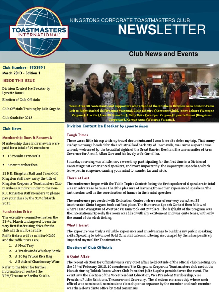 Kingstons Corporate Toastmasters Club Newsletter - March2013 | PDF ...