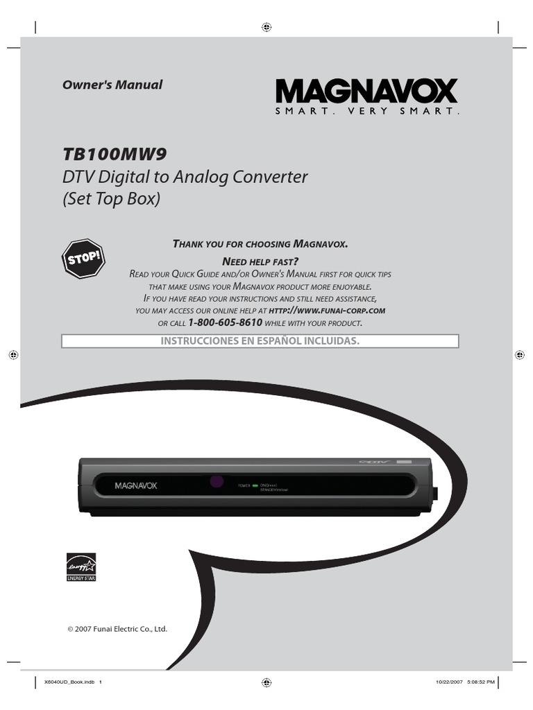 Magnavox Tb100mw9 Manual | PDF | Set Top Box | Digital Television