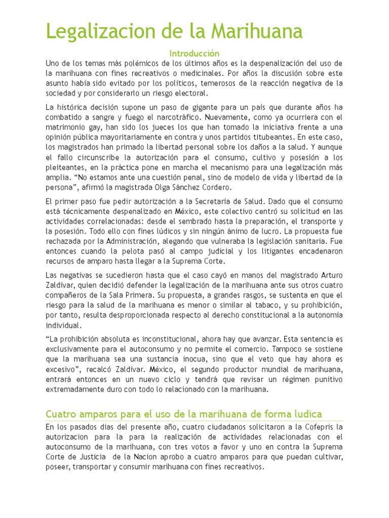 Legalización Marihuana México Pdf Legalidad Del Cannabis Cannabis