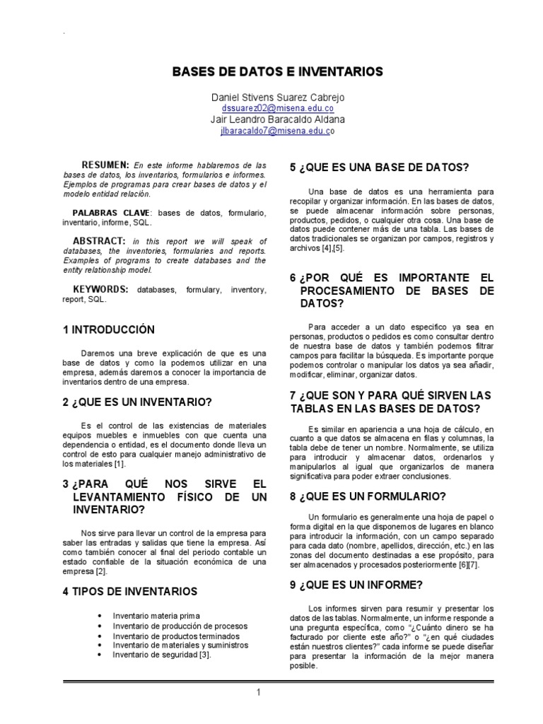 Bases de Datos e Inventarios | PDF | Servidor SQL de Microsoft | Bases de datos