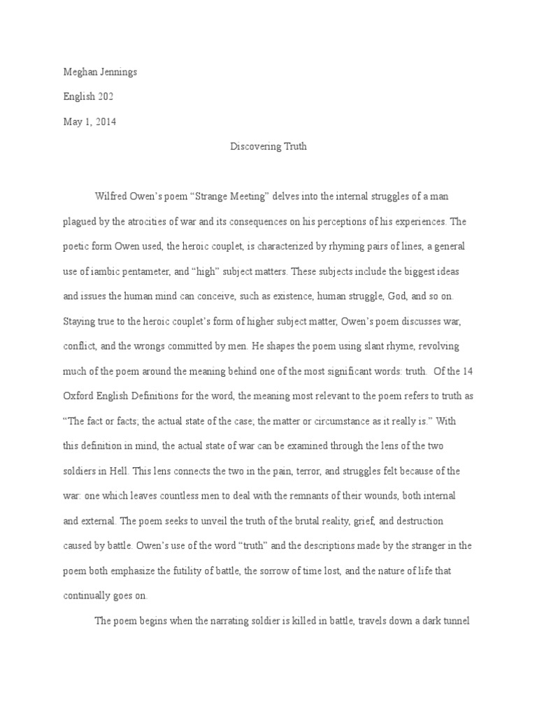 "Strange Meeting" Analysis | Download Free PDF | Poetry | Truth