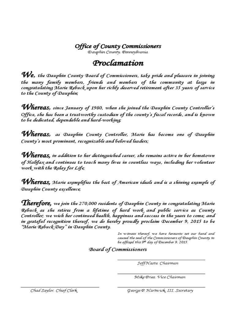 County Controller Marie Rebuck Retirement Proclamation | PDF