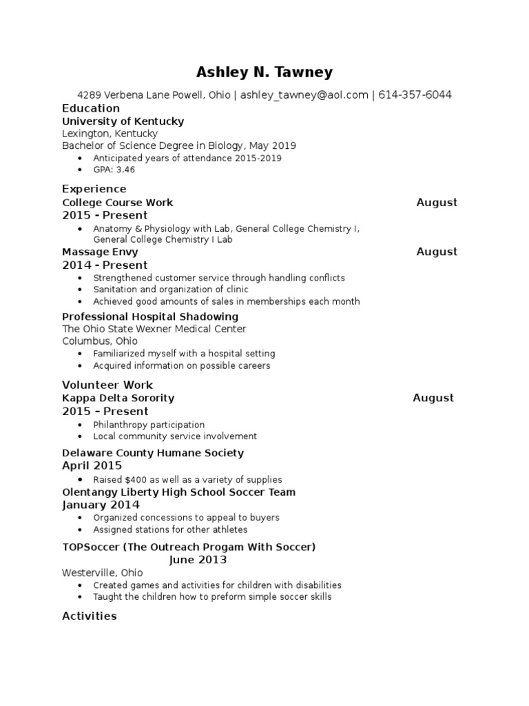Ashley Tawney's Resume and Experience | PDF