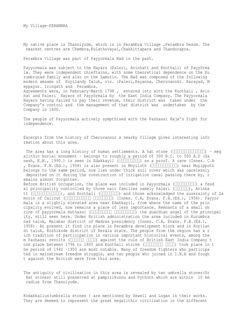 History of Perambra of Koyilandy Taluk | PDF