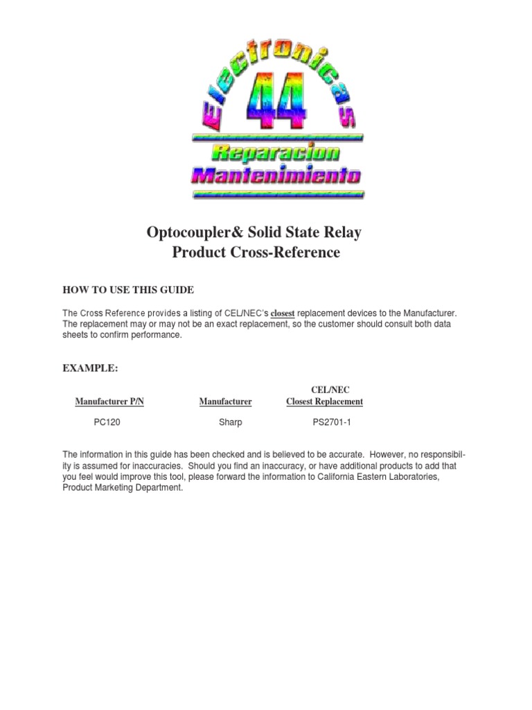 Comprehensive Cross Reference Guide for Optocouplers and Solid State ...