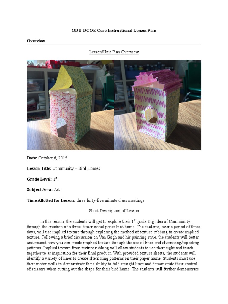 1st Grade Art Lesson: Bird Homes | PDF | Lesson Plan | Special Education