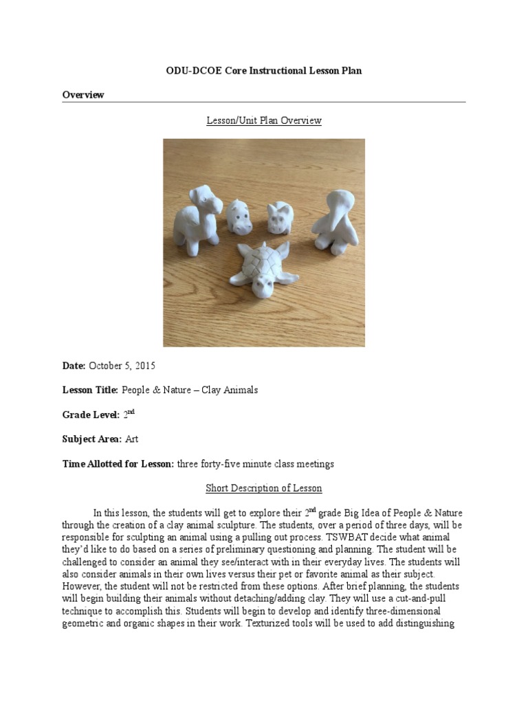 Clay Animal Sculpture Lesson Plan | PDF | Sculpture | Paintings