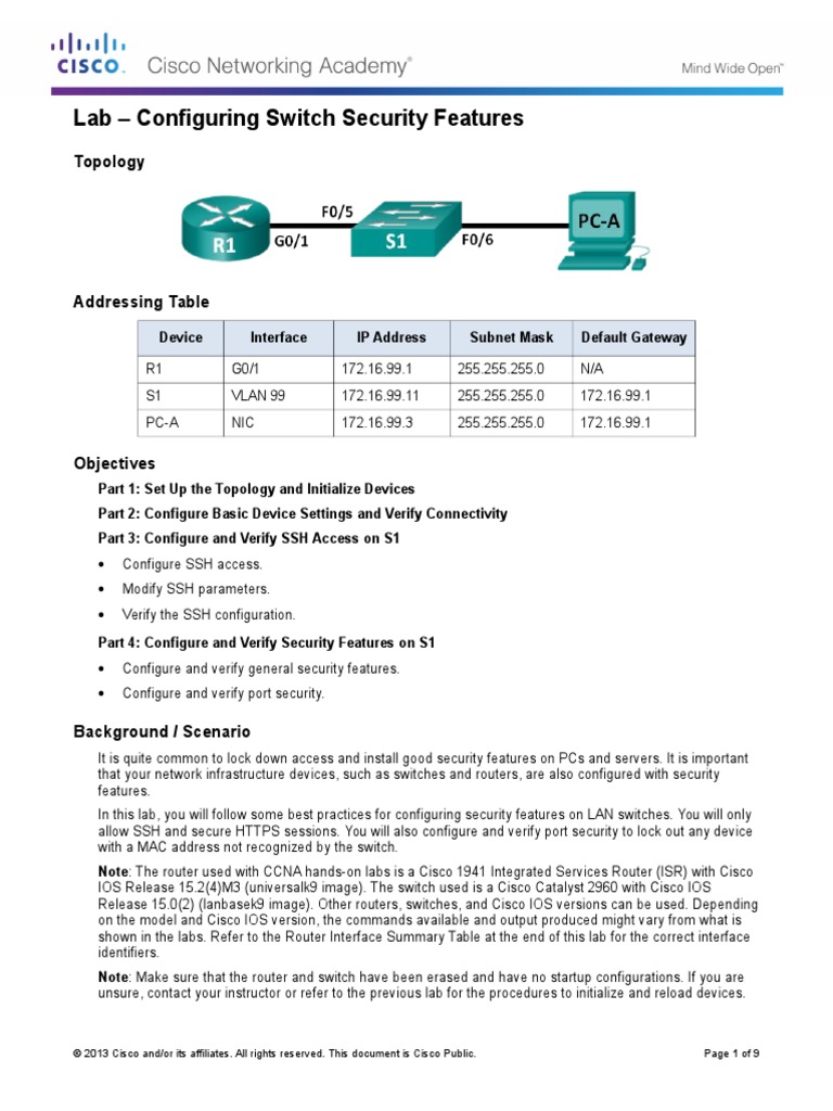 2.2.4.11 Lab - Configuring Switch Security Features - Scribd | PDF | Network Switch | Secure Shell