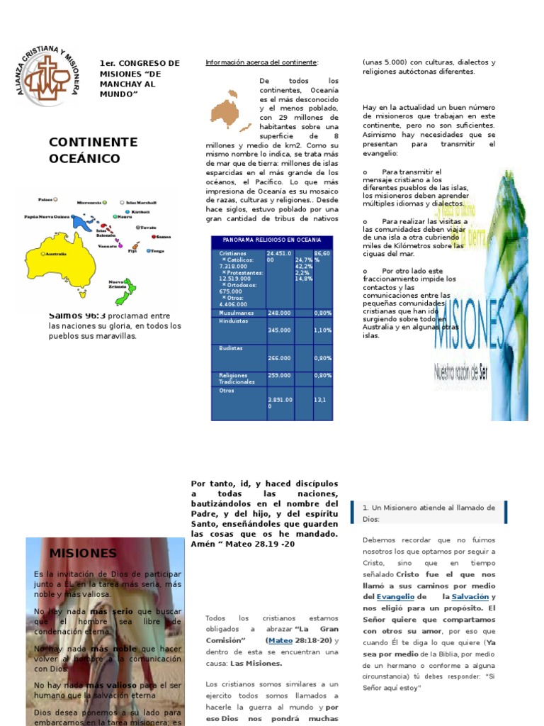 Continente Oceánico Triptico | PDF | Oceanía | Misionero