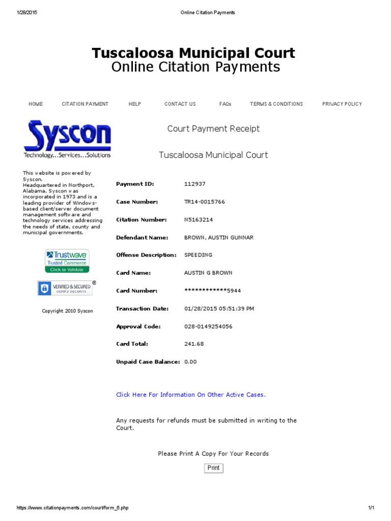 Tuscaloosa Online Citation Payment Receipt | PDF | Law