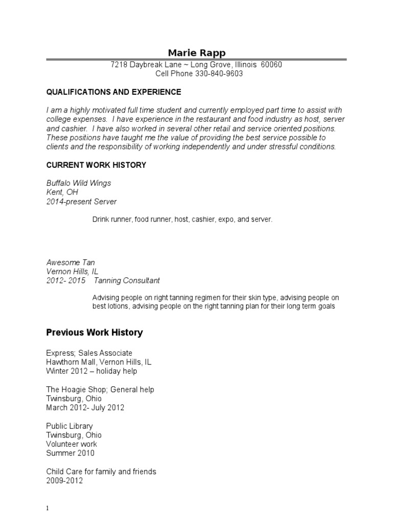 Marie Rapp's Work Experience & Skills | PDF | Self-Improvement | Wellness