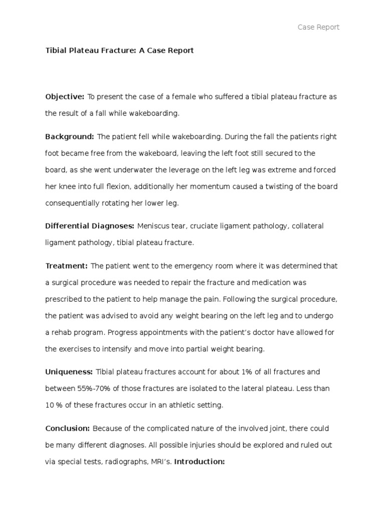 Tibial Plateau Fracture Case Study | PDF | Knee | Musculoskeletal System